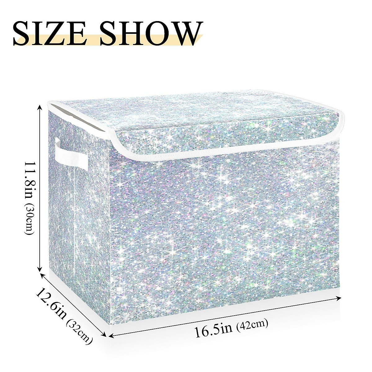Ollabaky Sparkling Glitter Larger Collapsible Storage Bin Fabric Decorative Storage Box Cube Organizer Container Baskets with Lid Handles for Closet Organization, Shelves