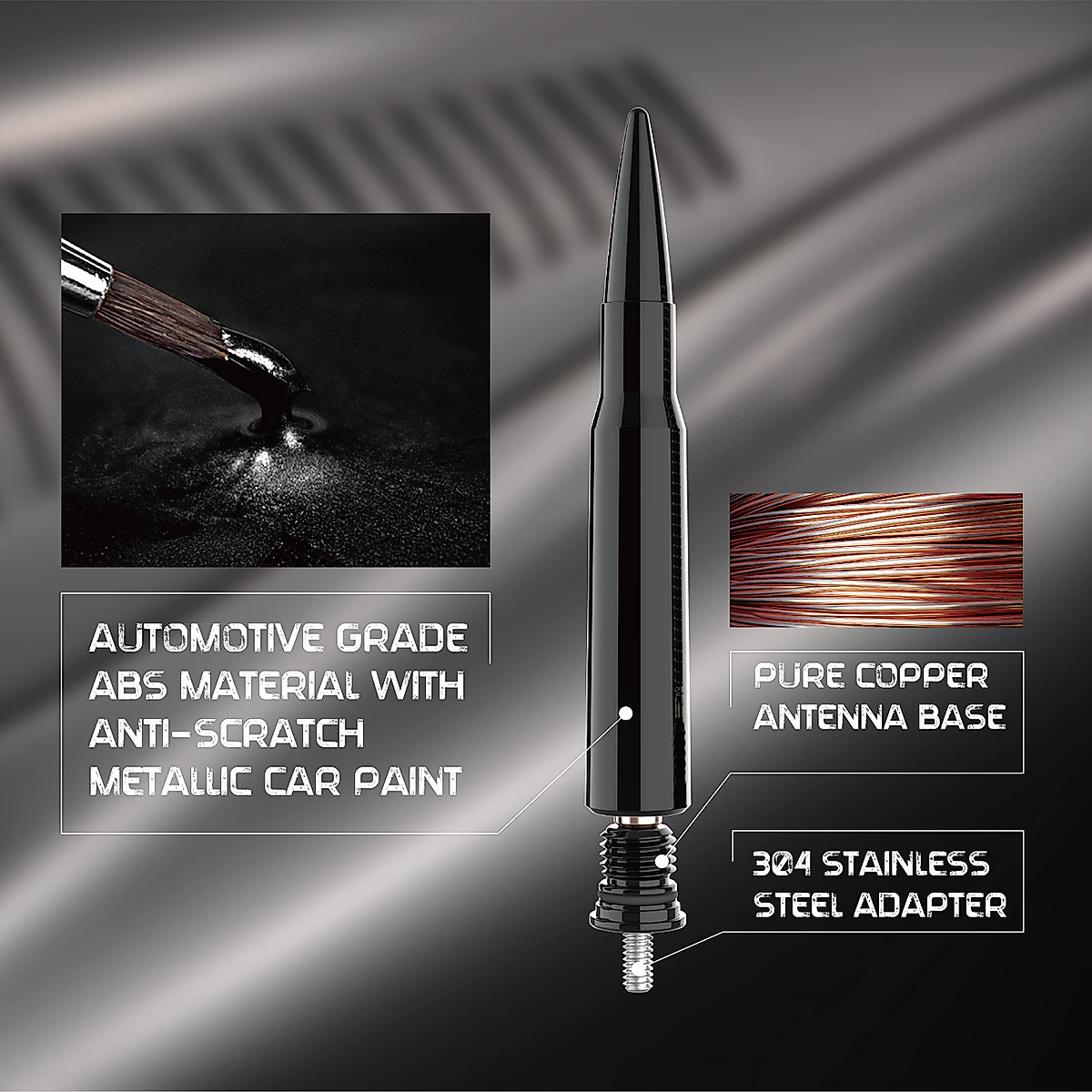 RYDONAIR Antenna Compatible with Dodge RAM 1500 2500 3500 & Ford F150 F250 F350 Super Duty 1990 - Designed for Optimized FM/AM Reception - Carwash Safe - Anti-Scratch Metallic Paint