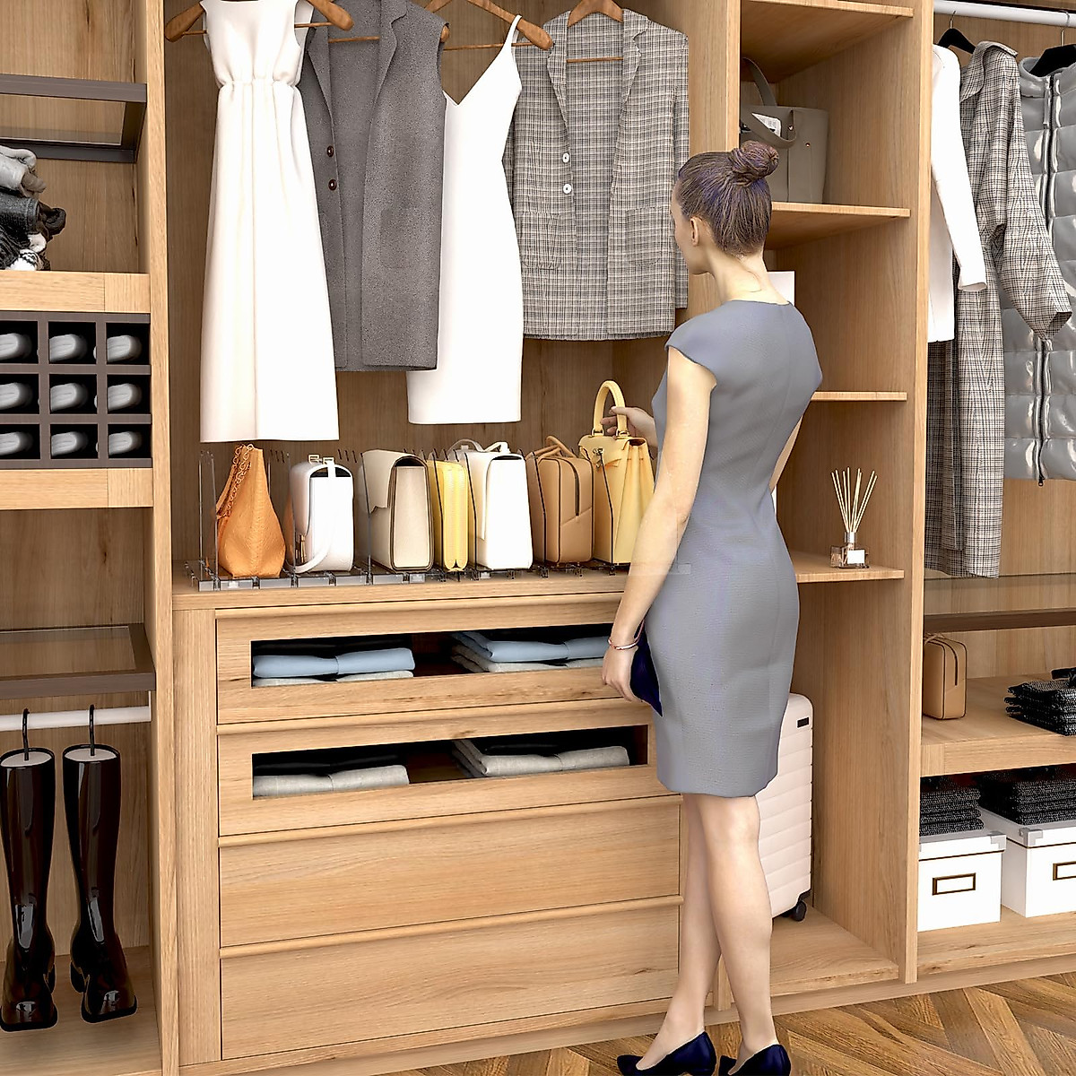 SPACEKEEPER Adjustable Shelf Divider for Closet, Clear Purse Organizers for Closet Acrylic Handbag Separators Storage Organizer Bookshelf Separator Dividers in Bedroom, Office