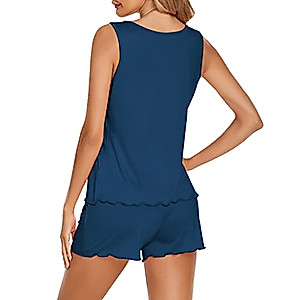 Ekouaer Pajamas Set for Women Wide Strap Lightweight Tank Top and Solid Shorts Casual Pj Sets Summer Pj Set (Cobalt Blue, S)