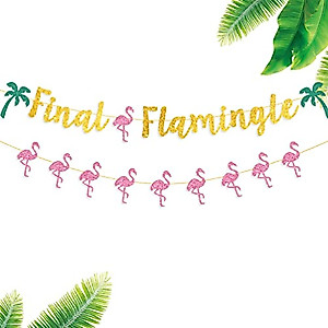 Flamingo Bachelorette Party Decoration Supplies: Glitter Final Flamingle Banner 2pcs Tropical Hawaii Luau Party Photo Prop