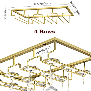 Nuovoware Hanging Stemware Holder, Wine Glass Holder Hanging Wine Glass Holder with 4 Rails for Under Shelf Glass Cabinet Hanging Chrome Kitchen Bar - Gold