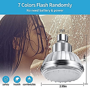 LED Shower Head with Light, 7 Color Light Automatically Changing LED Fixed Rainfall Adjustable High Pressure Quiet Light up Shower Heads Easy Installation for Kid Adult