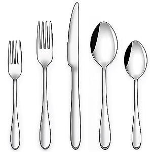 50-Piece Silverware Set, Stainless Steel Flatware Set for 10, Food-Grade Tableware Cutlery Set, Utensil Sets for Home Restaurant, Mirror Finish, Dishwasher Safe