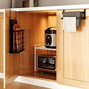 LIVOD 2 Pack Cabinet Door Organizer with 2 Double Towel Bar, Cutting Board Organizer, Kitchen Towel Holder with Foil and Wrap Organizer