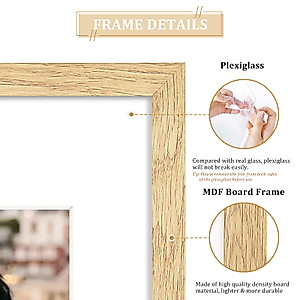 11x14 Picture Frame Set of 2, Natural Wood Photo Frame Display Pictures 8x10 with Mat or Two 5x7 with Mat & 11x14 Without Mat with Plexiglass for High Definition Wall Mounting Horizontal or Vertical