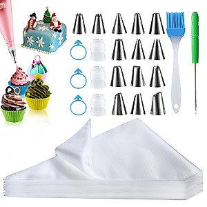 Piping Bags Disposable 100pcs, firstake 12 Inch Thickened Pastry Bags, Anti Burst Frosting Bags, Non-slip Icing Piping Bags and Tips Set for Baking Cupcake, Cookies and Cake Decorating