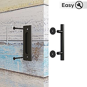 EaseLife 2 Pack 10" Sliding Barn Door Handles and Pulls,Rustic Double Sided Hardware Set,Heavy Duty,Matte Black Powder Coated Finish,Easy Install