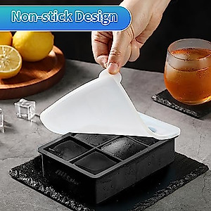 ALLTOP Large Square Ice Cube Trays,Giant Ice Block Maker with Lid for Whiskey, Cocktails,Reusable Silicone Mold, DIY, BPA Free,Freezer - 2 Packs,Black