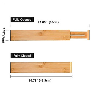 SAVICOS Bamboo Drawer Divider Organizers 4 pack,Spring Adjustable & Expandable Kitchen Drawer Organizer,Tray Organizer for Kitchen, Baby Drawer, Bathroom, Bedroom, Office or Dresser