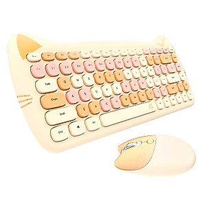 Wireless Mouse and Keyboard, Cute Cat Keyboard Mouse Combo for Present,2.4G Cordless Computer Mice with USB Receiver for Laptop PC MAC (Milk Tea Brown)
