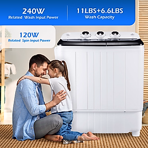 Portable washers 17.6LBSCompact Washing Machine and Spinner Twin Tub Washer and Dryers for Home Apartment Dorms,BLACK…