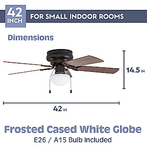 Prominence Home Alvina, 42 Inch Traditional Flush Mount Indoor LED Ceiling Fan with Light, Pull Chain, Dual Finish Blades, Reversible Motor - 50860-01 (Bronze)