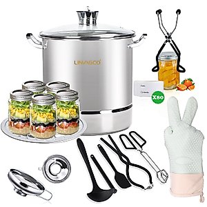 LINMAGCO Canning Supplies Starter kit-Canning Pot, Water Bath Canner with Lid - Stainless Steel, Home Canning Tool Kit, Steam Canner with Rack for Canning
