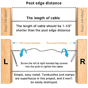Steel DN Mate 100 Pack T316 Stainless Steel Right&Left Handed Thread Swage Lag Screws for Wood Post of 1/8" Steel Cable Railing Kit, Cable Railing Hardware, DIY Deck Railings, Wrench Include, DM50
