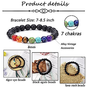 SAMOCO 12 Pcs Adjustable Lava Rock Stone Essential Oil Diffuser Bracelet Braided Elastic Rope Stone Yoga Beads Bracelets for Men Women