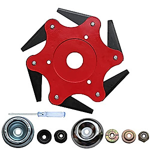 ISWAWO Steel Trimmer Head, Universal Weed Eater Blades 6 Steel Razors 65Mn Professional Blade Cutter Replacement for String Trimmers - 1 Trimmer Head & 2pcs Different Blade Adapter Kits