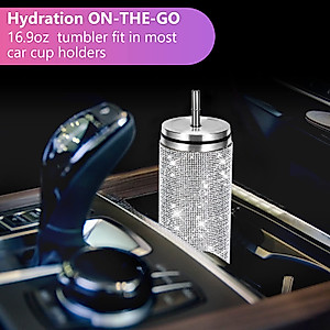 Glitter Water Bottles,Bling Cup -20oz Stainless Steel Diamond Water Bottle Insulated Cups with Lids and Straws Rhinestone ,Gift for Women Mom Girlfreind (silver)