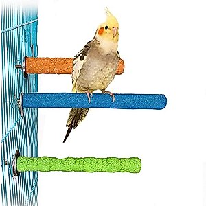 Yuecoofei Bird Platform,pet Toys,3pcs Parrot Perch Stand Toy, Bird Cage Perch Toy Random Vibrant Colors of Quartz Sand Covered Wood Platform Paw Grinding Stick for Parrot Bird