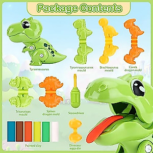Dinosaur PlayDough Toys for Kids Play Dough Tools Set Accessories Dinosaur World Toys with Dino Models Play Dough Sets for Kids Toddlers Ages 4-8 Birthday Holiday Gift (Green)