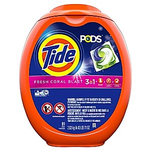 Tide PODS Laundry Detergent Liquid Pacs Tub, Fresh Coral Blast Scent, 3 in 1 HE Turbo, 81 Count