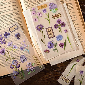 2 Sheets Vintage Rub on Transfer Flower Leaves Stickers 2 Sheet Linen, Clear Rub on Transfer Floral Stickers Decals for Wood Crafts Wine Glass Fabric Scrapbooking Furniture Journaling Cloth(Purple)