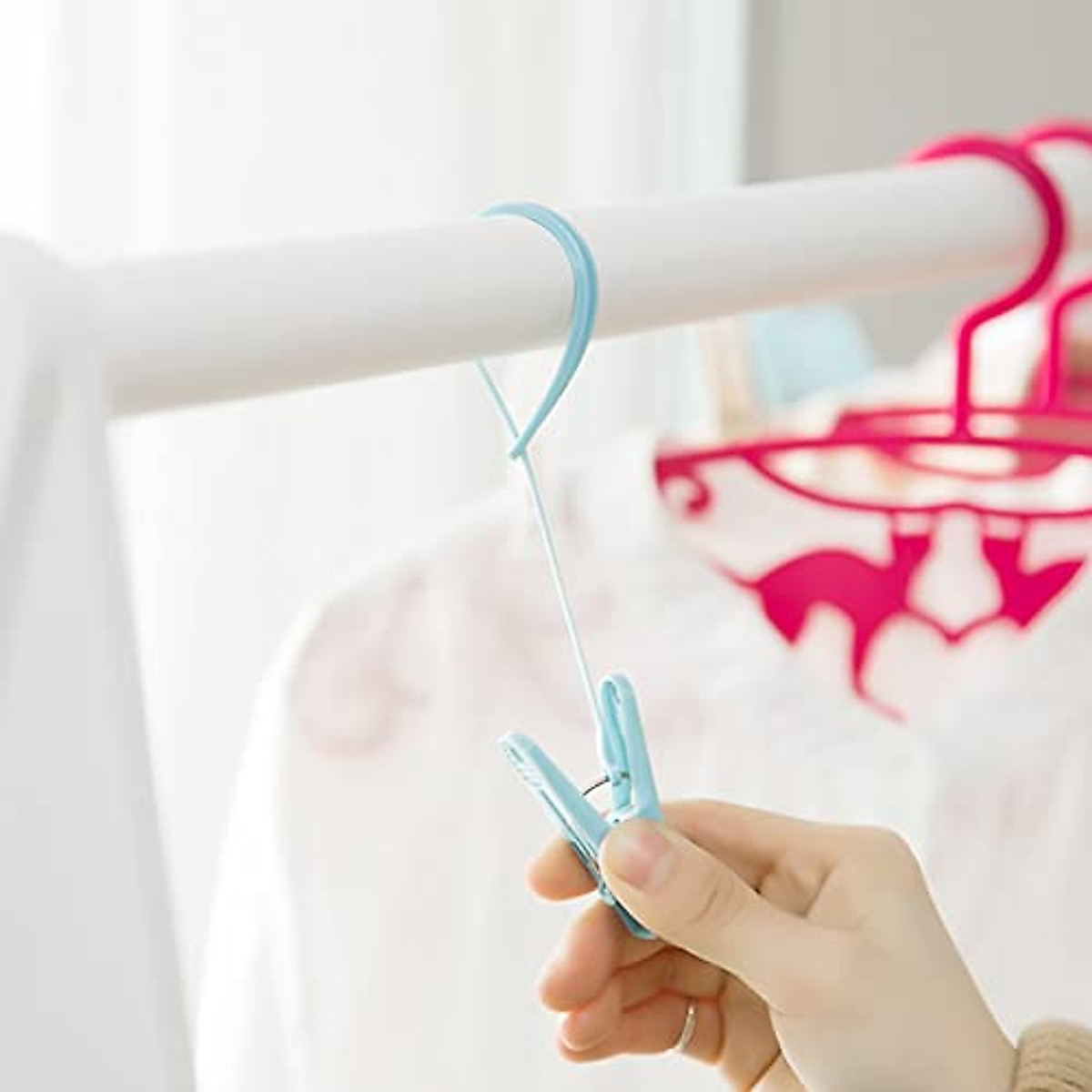 MXY Clothespins Socks Clip Underwear Clothes Clips Plastic Nonslip Grips Hanging Hold Pegs Travel Wardrobe Hanging Folders Clamps with Rope Strap Can Hang Anywhere You Need Set of 15 Pieces