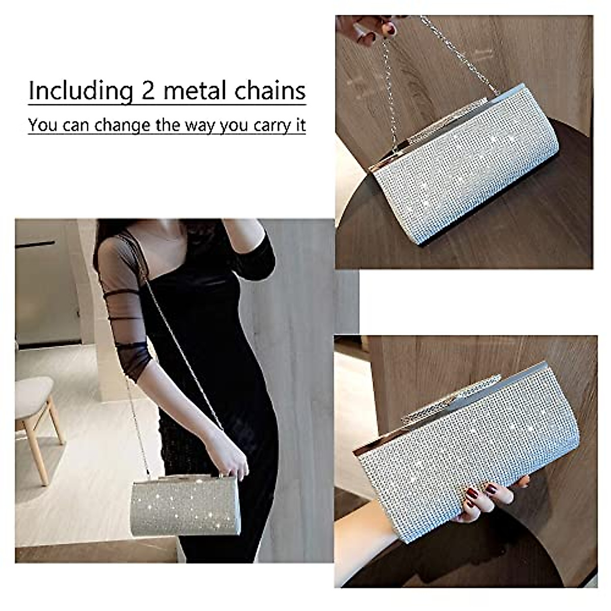 VINMEN Bling Women's Clutch Purses Bag Envelope Glitter Rhinestone Evening Handbag (silver)