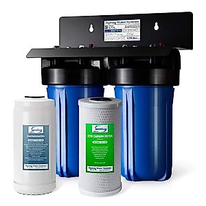 iSpring WGB21B-PB 2-Stage Whole House Water Filtration System w/ 10” x 4.5” Carbon Block FC15B and Lead Reducing Filter FCRC15B, 1" Inlet/Outlet Ports