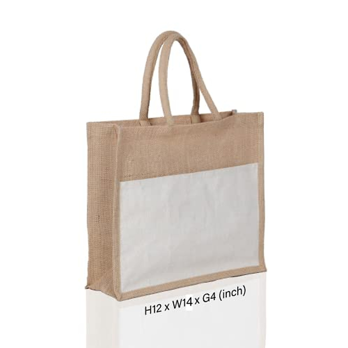 Globyz Jute Tote Bags With Canvas Pocket and Handles For Gifts Jute Bag With Initials Letter Printed Premium Tote Bag (A)