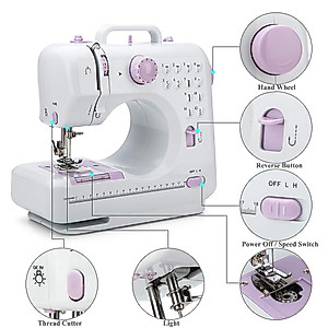 Mini Sewing Machine by Kalatic (Including Extension Table and Sewing Supplies Set) - Small Electric Overlock Sewing Machines with 2 Speed 12 Built-in Stitch Patterns KT-005-A17