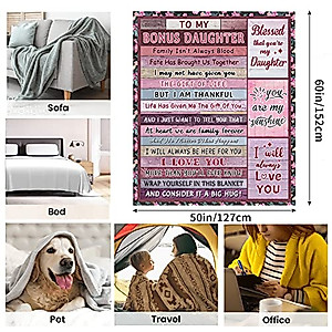 Cogobiti Bonus Daughter Gifts from Stepmom Bonus Mom Mother in Law Stepdad Throw Blankets Bonus Daughter Birthday Graduation for Stepdaughter Blanket 50"x60"