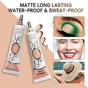 LOKFAR 2 Pack Matte Eyeshadow Primer for Oily Lids Medium Eyeshadow No Crease Eye Primer Makeup Eyeshadow Base Waterproof & Smudge-proof & Long Lasting Cream Liquid Eye-shadow for All Shadows (Set B)