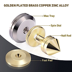 Facmogu 4PCS Golden Speaker Isolation Spikes with Plated Speaker Spikes Pads Mat, Speaker Spikes & Speaker Spike Pad Kit with Double-Sided Adhesive for Subwoofer CD DVD Player Audio Amplifier Recorder