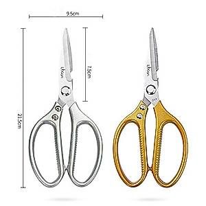 Very Sharp Multi-Purpose Scissors, Heavy Duty Shears, Left and Right Metal handle for kitchen Chicken office Garden (Gold)