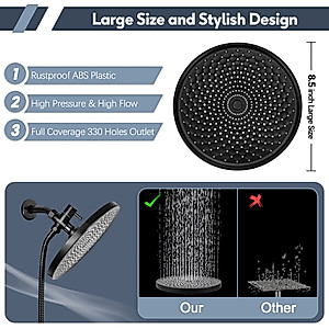 Lanhado 8.5'' Matte Black Shower With Handheld Spray, High Pressure Rainfall Head and Anti-Leak Holder, 4 Settings, Waterfall Upgrade