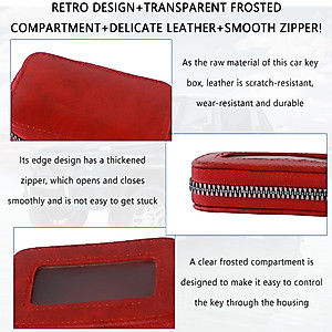 Turcee Car Key Cover,Leather Key Fob Case with Keychain & Carabiner,Universal Smart Key Fob Holder Fits Most Cars (Red)