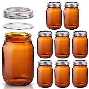 Norme 8 Pieces Amber Mason Jar 16 oz Glass Mason Jar with Airtight Lids Amber Glass Jars Colored Glass Canning Apothecary Jars for Pickle Fermenting Canning Freezing Beverages Preserving Jar Decor