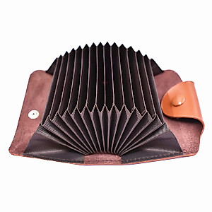 Laimi Duo Unisex Genuine Slim Thin Wallet Leather RFID Security Blocking Credit Card Holder Business Name Card Wallet Case for Women and Men (Brown)