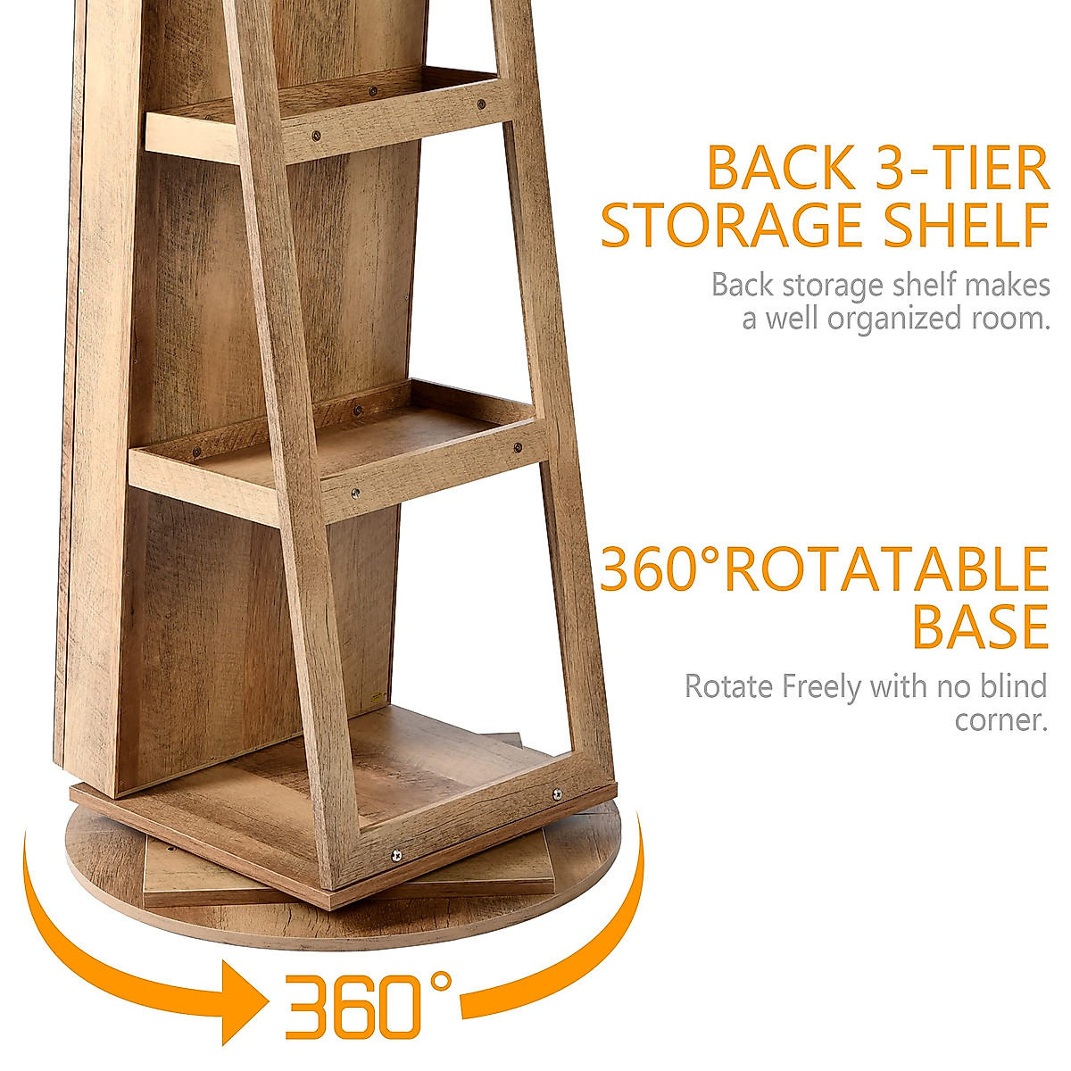 LVSOMT 360° Swivel Jewelry Cabinet with Full Length Mirror, 63" Large Jewelry Armoire Organizer, Lockable Mirror with Jewelry Storage, Floor Standing Mirror, Rear Storage Shelves