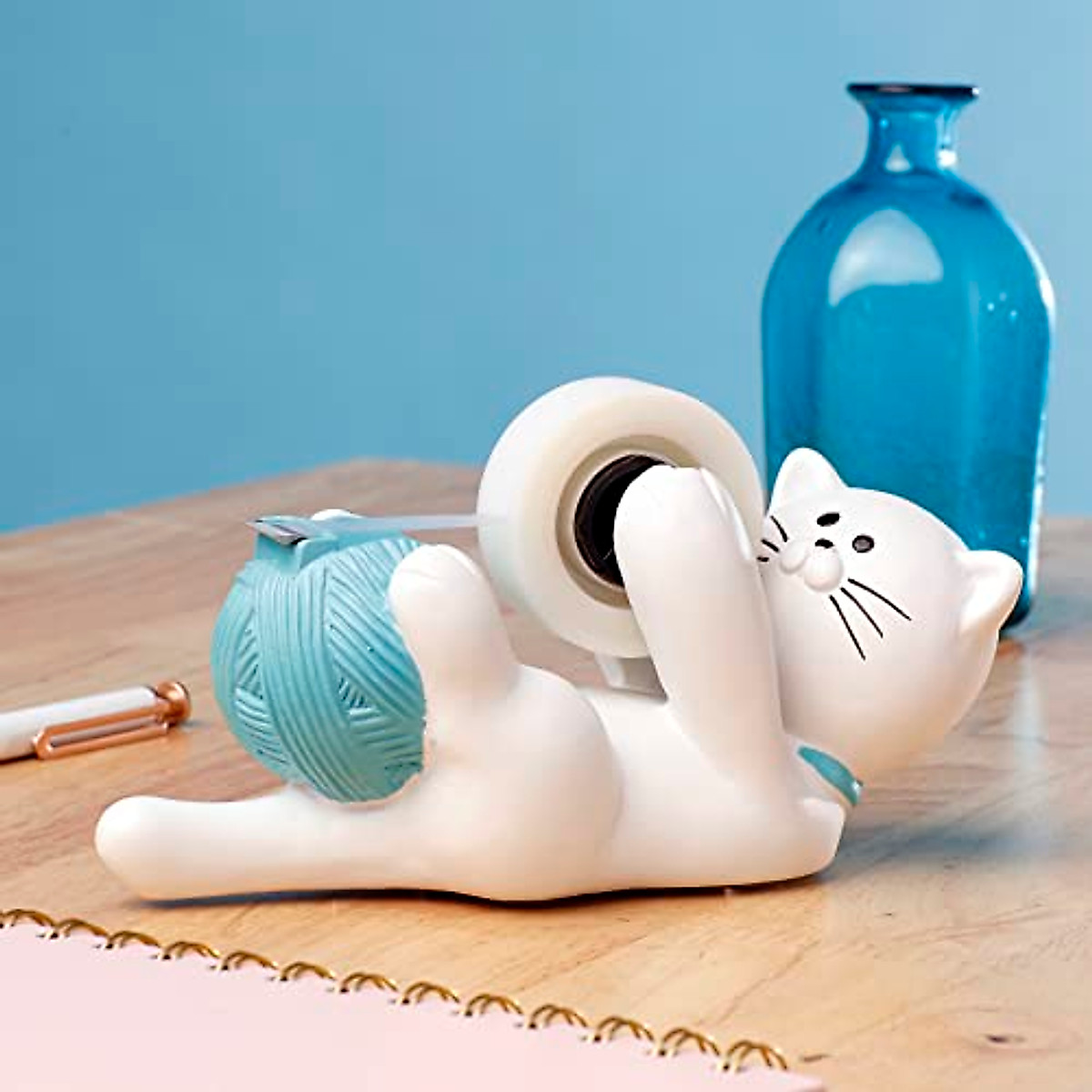 Chapman & Grand Kitty Cat Tape Dispenser (White/Turquoise), Patent Pending