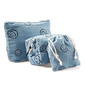 Hysnan Travel Makeup Bag Cosmetic Bag for Women, 3 Pieces Corduroy Makeup Organizer Bags Girls Makeup Pouch Large Capacity Travel Toiletry Bag