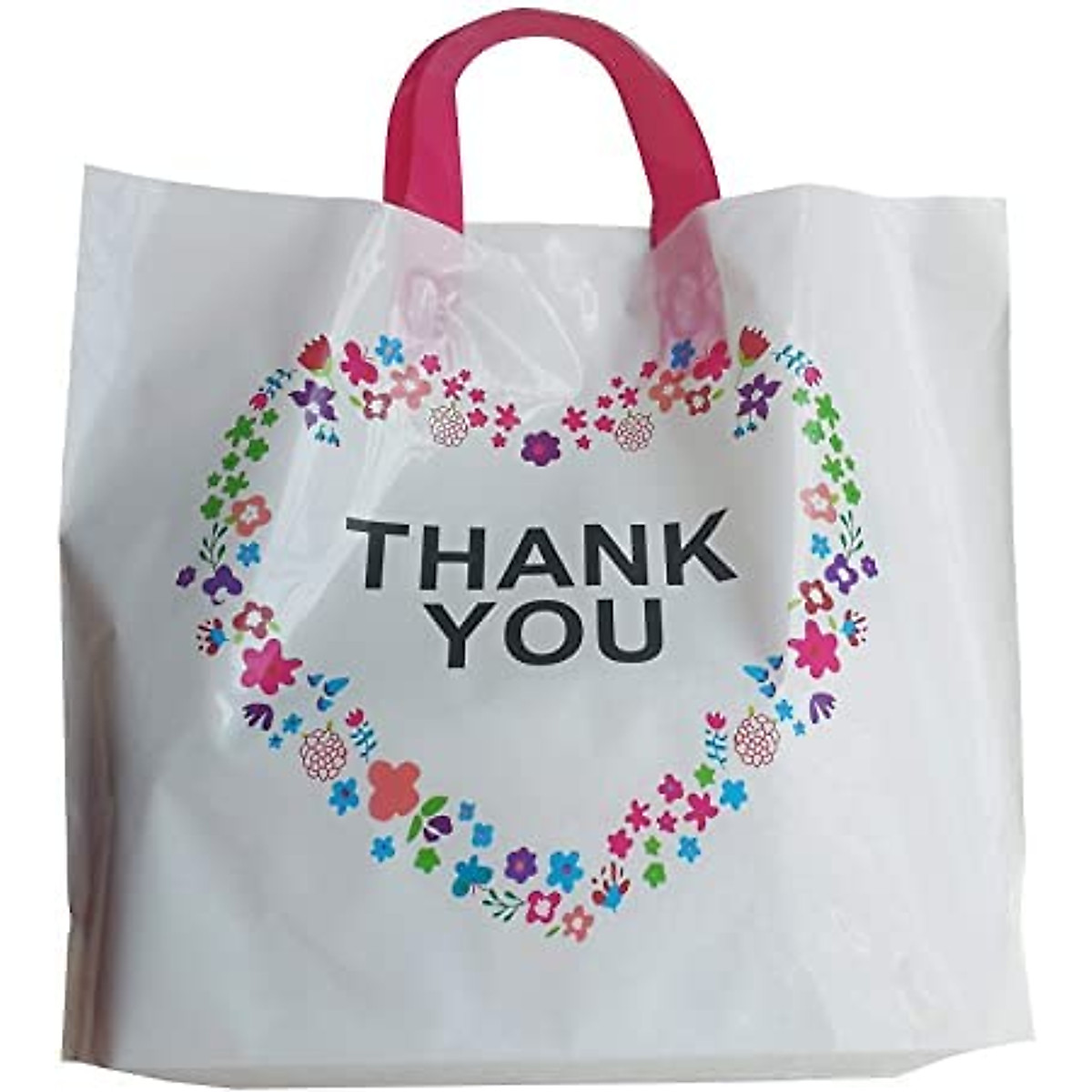 inkalfa 24 Pcs Beige Thank You Bags,Gift Bags with Soft Loop Handle,Plastic Bags Boutique Bags,Size:15"x12"x3"（38 * 30 * 8CM 2.8 Mil.