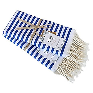 Lykialinens Turkish Hand Towel Set of 2 - Decorative Hand Towels for Bathroom and Kitchen - 100% Cotton 17x40 Inches - Great for Bath and Farmhouse Boho Style Housewarming Decor Gifts (Royal Blue)