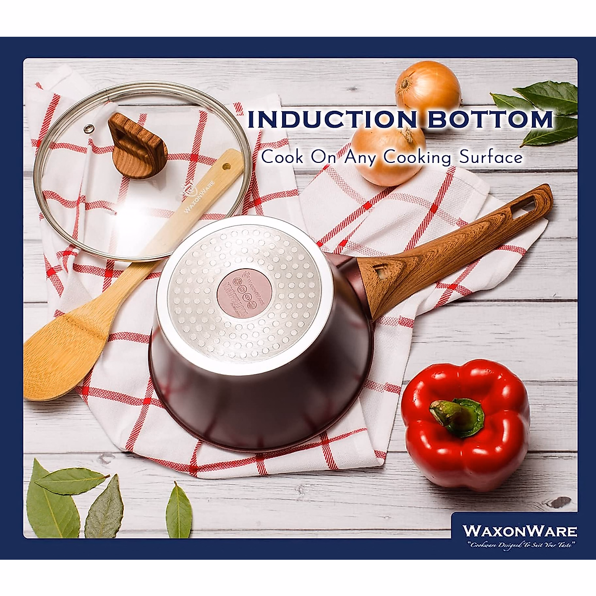 WaxonWare Non Stick Saucepan & Wok Pot, Induction Compatible & Marbellous Coating (A 100% PFOA Free Coating Made In Germany) - For Sauces, Soups, Pasta & Rice (2.2 Quart Saucepan)