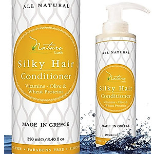 Nature Lush Organic Olive Silky Hair Conditioner - Sulfate Free Treatment - Powerful Stimulator for Hair Roots - Daily Use for Men & Women - Provides Vital Vitamins & Proteins 8.4 oz