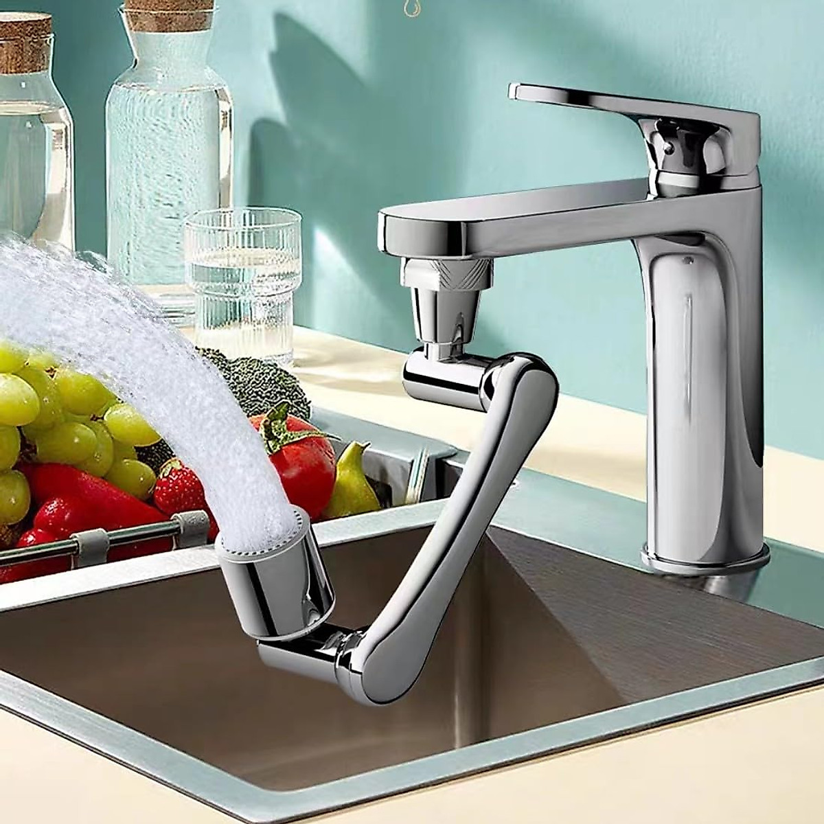 Kitchen Sink Aerator, Dual-function 2 Flow Big Angle Sink Sprayer Attachment, Faucet Replacement Part 55/64'' Female Thread, Chrome