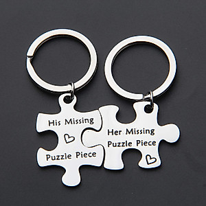 TGBJE Puzzle Piece Keychain Set Her Missing Puzzle Piece,His Missing Puzzle Piece Keychain Couple Gift Boyfriend,Husband Gift (His and Her Keychain)