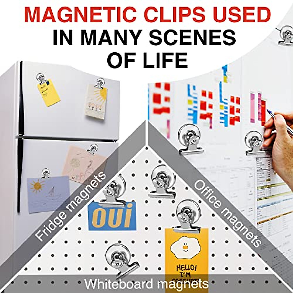 20 Pack Magnetic Clips for Refrigerator, Strong Fridge Magnet Clips,Magnetic Clips Heavy Duty, Clip Magnets for Fridge,Whiteboard, Office,Refrigerator Magnet Clips(Silver)