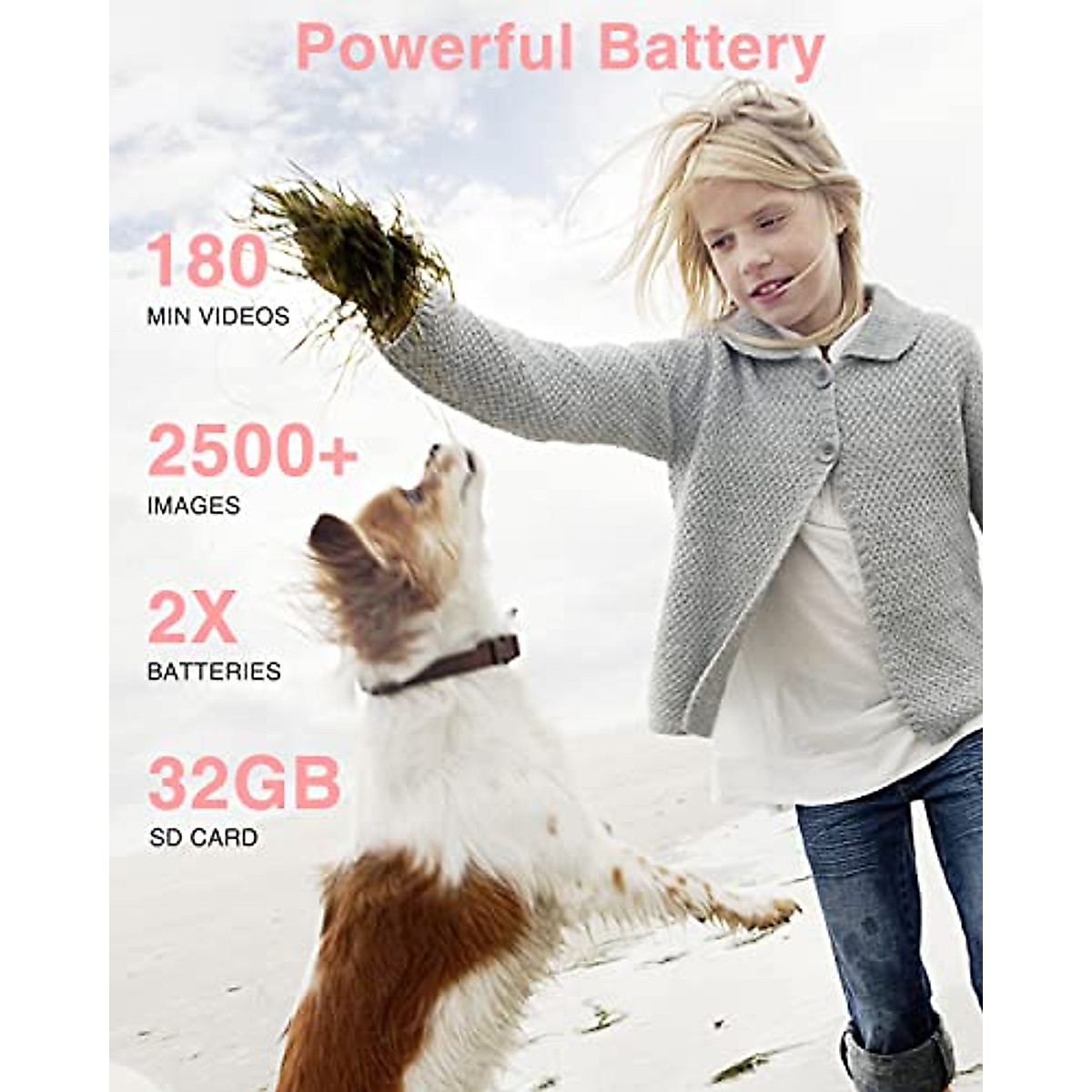 Digital Camera for Kids, Lecran 1080P 44MP Kids Camera with 32GB Card Point and Shoot Camera with 16X Zoom, Compact Portable Cameras Christmas Birthday Gift for Children Kids Teens Girl Boy(Pink)